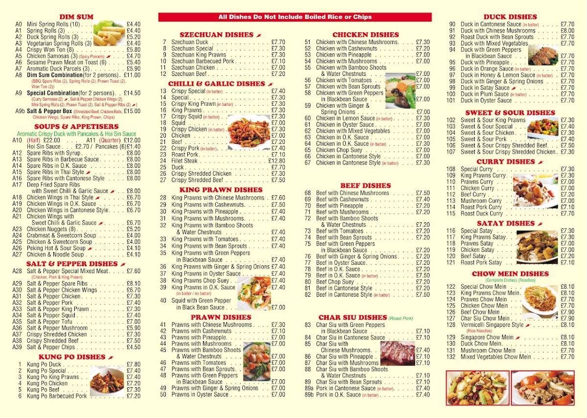 Menu at Ho King - Peking and Cantonese Takeaway fast food, Colne