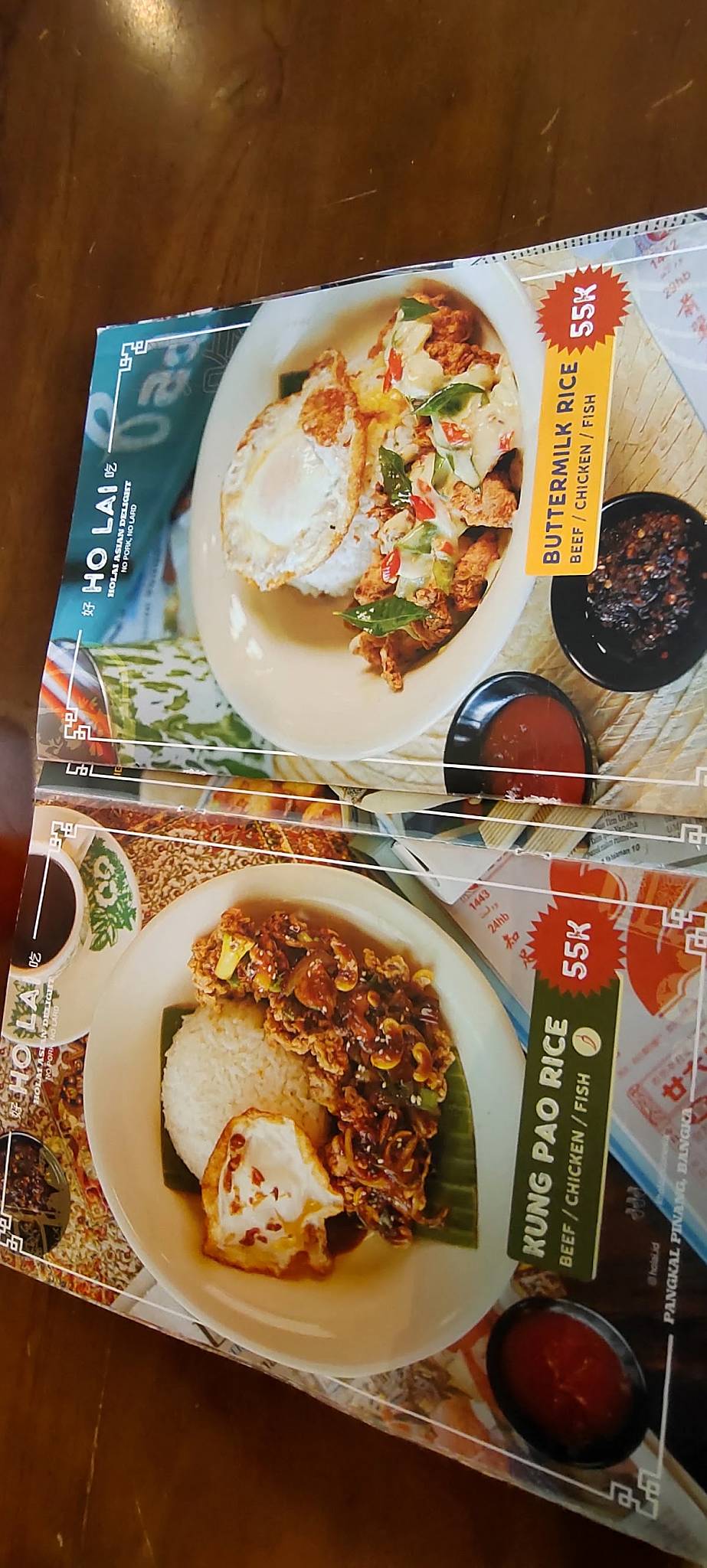 Menu at Ho Lai restaurant, Pangkal Pinang