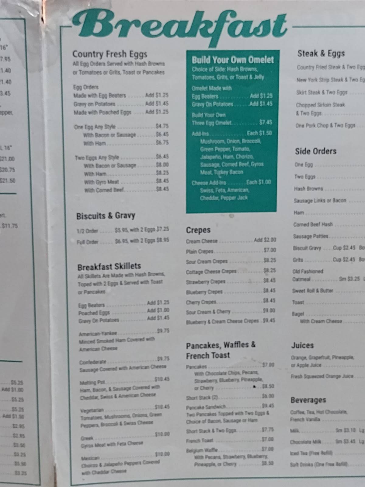 Menu at Paragon Restaurant, Hobart, E 37th Ave