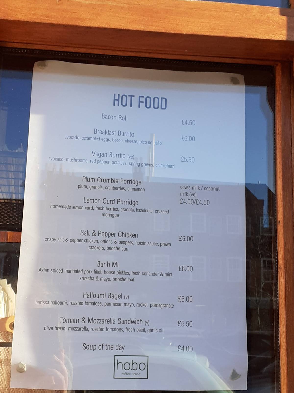 Menu at Hobo Coffee House, Yarm