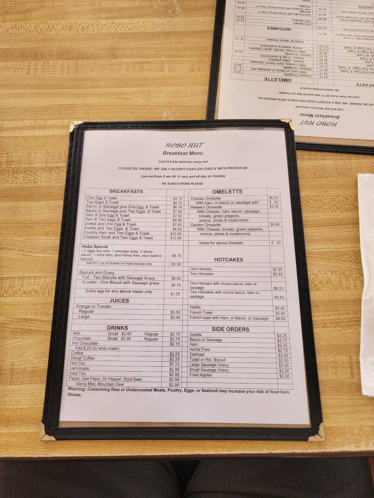 Menu at Hobo Hut pizzeria, Batesville