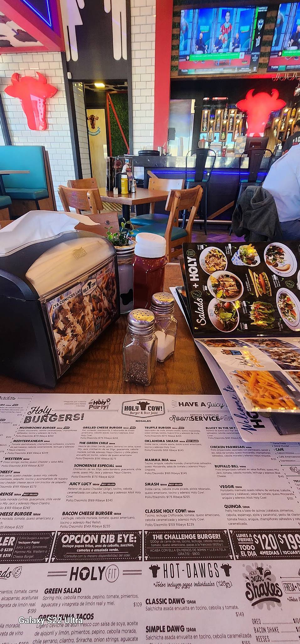 Menu at Holy Cow restaurant, Nogales