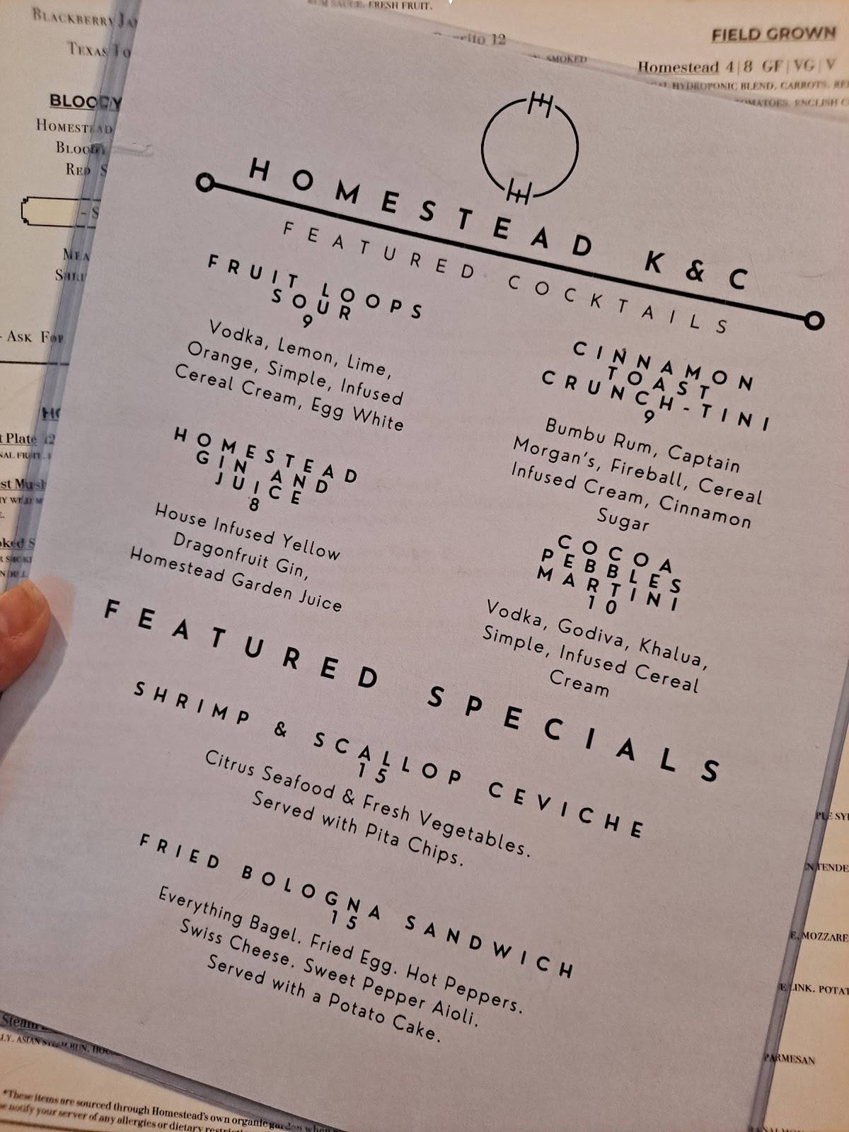 Menu at Homestead Kitchen & Cocktails pub & bar, Columbiana, 163 Town ...