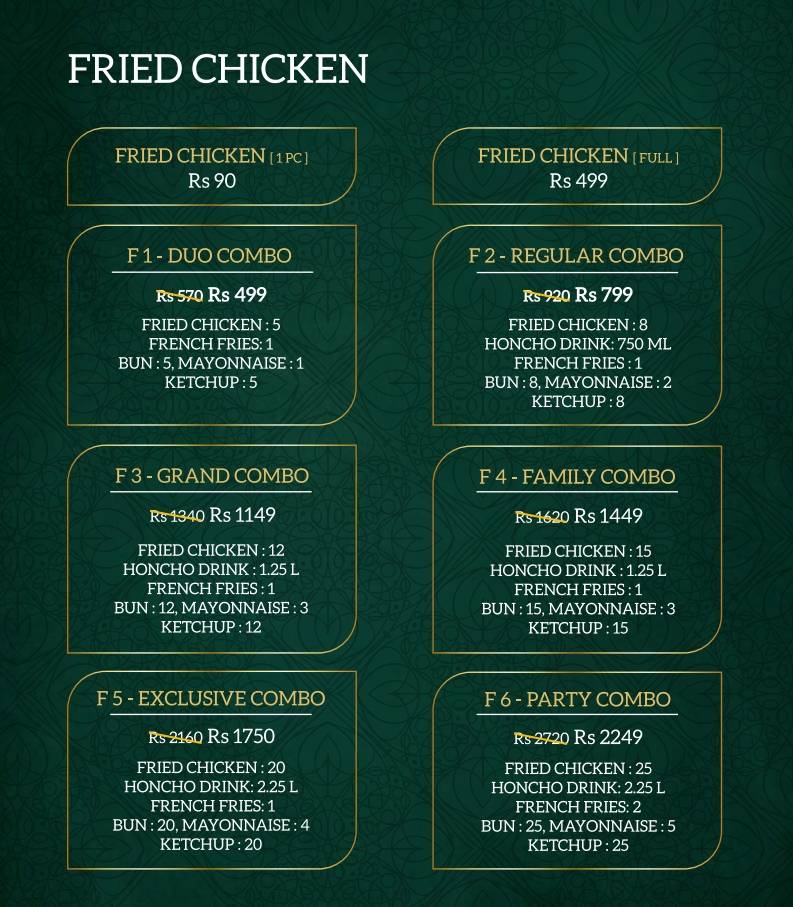 Menu at Honcho Café, Kanhangad