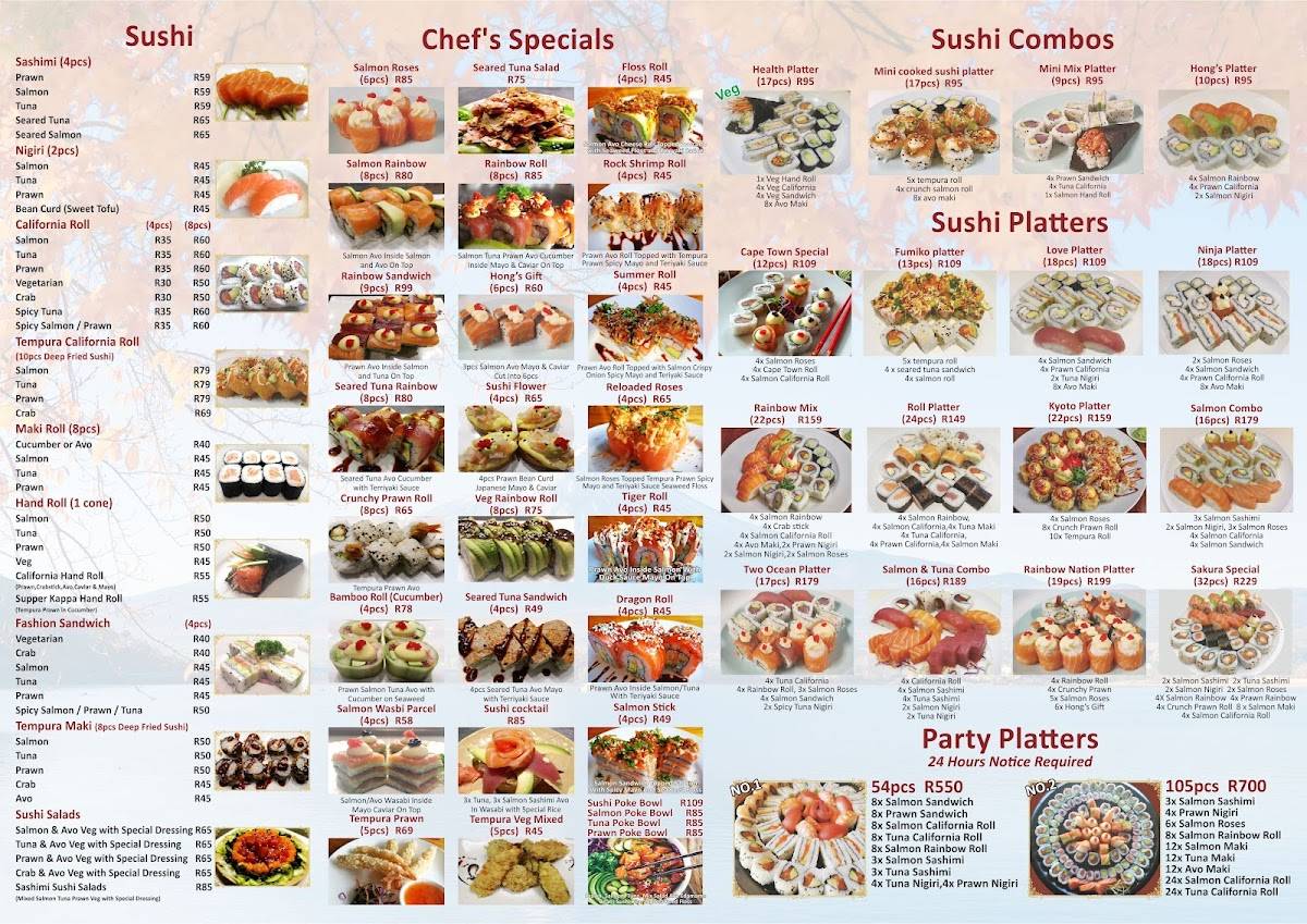 Menu at Hong Japanese Restaurant, Cape Town