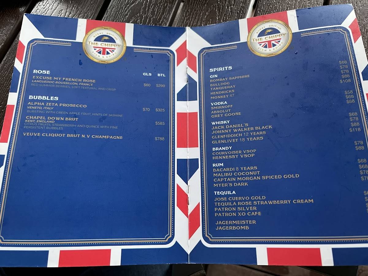Menu at The Chippy restaurant, Hong Kong