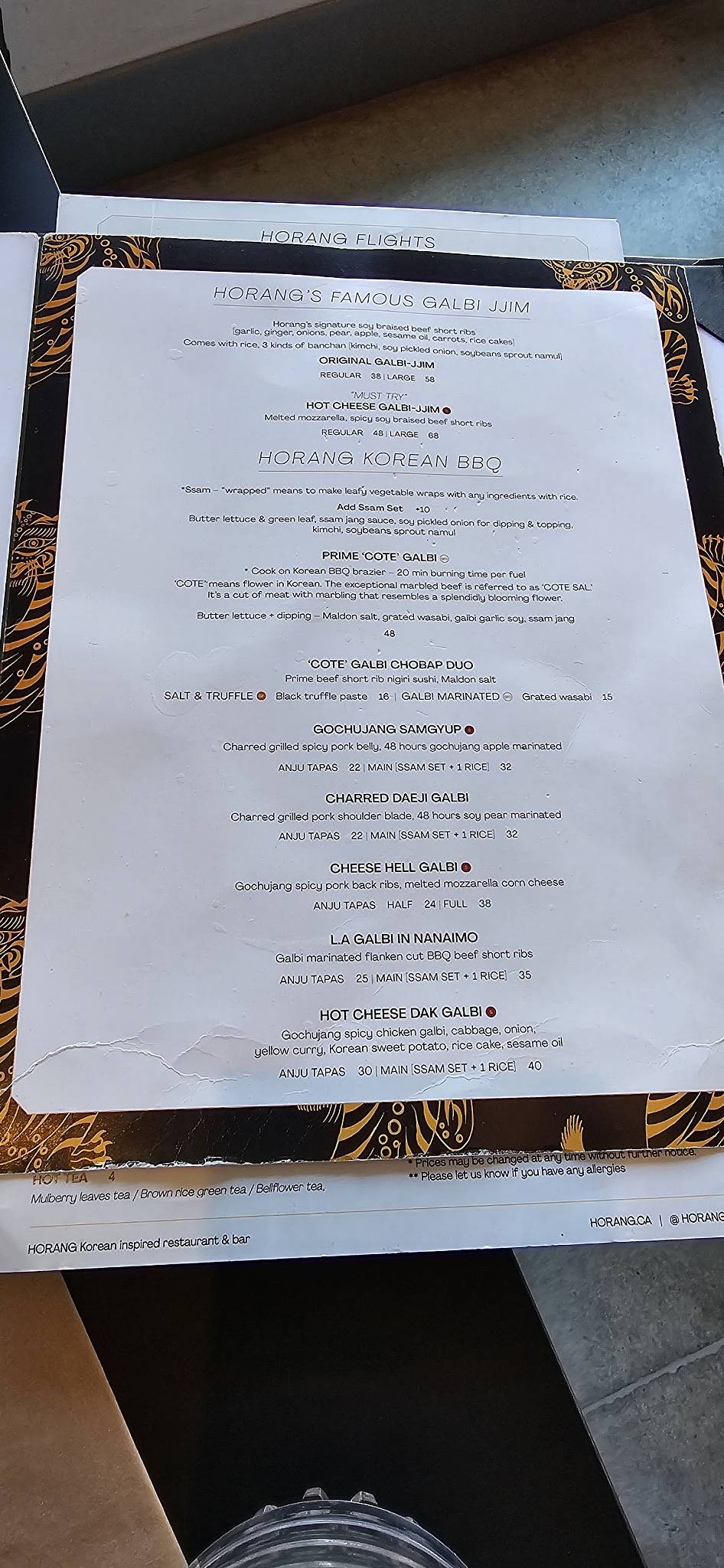 Menu at Horang Korean inspired restaurant & bar, Nanaimo