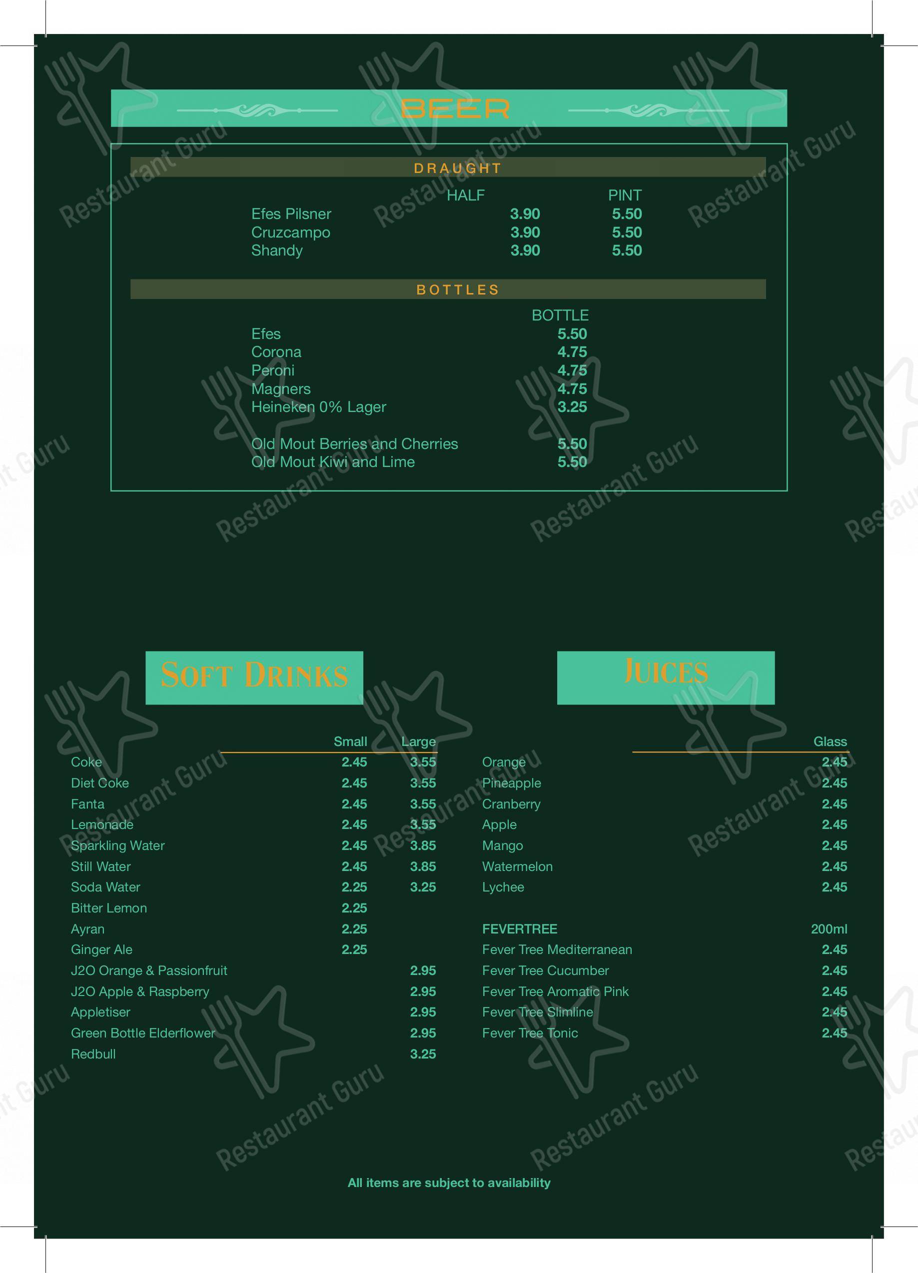 Menu at Shiraz Bar & Restaurant, Horley