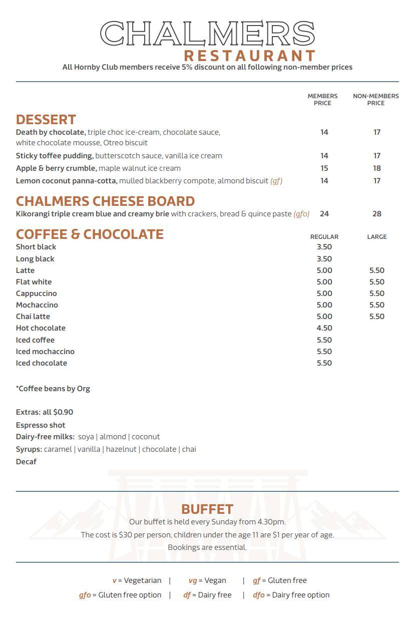 Menu at Pavilion Cafe, Christchurch