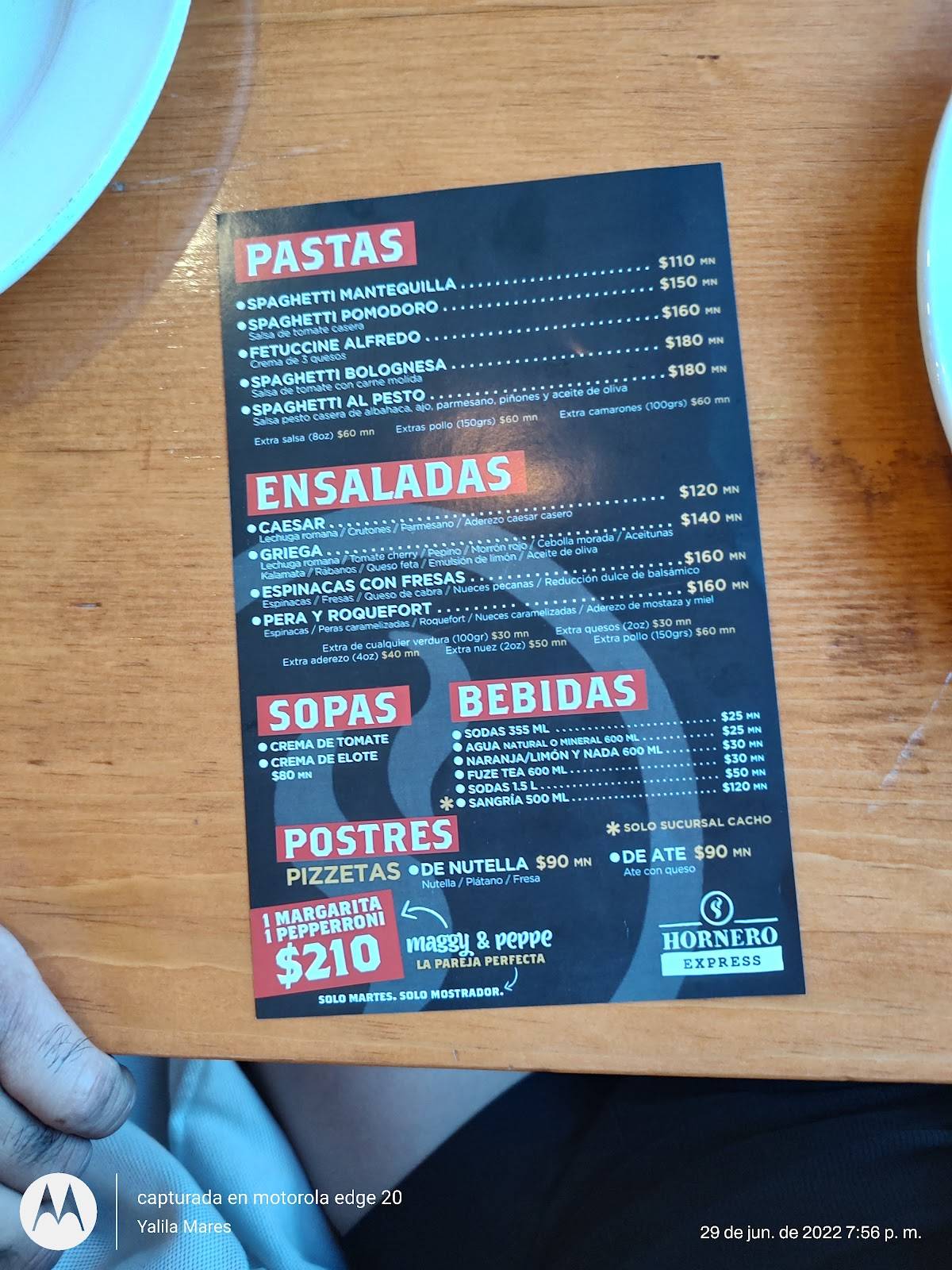 Carta de pizzería Hornero Express - Otay, Tijuana