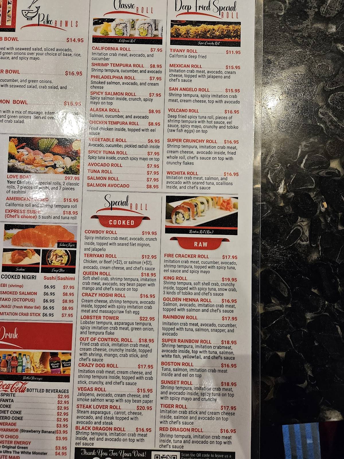 Menu at Hoshi Japanese Steakhouse & Asian Fusion, Wichita Falls