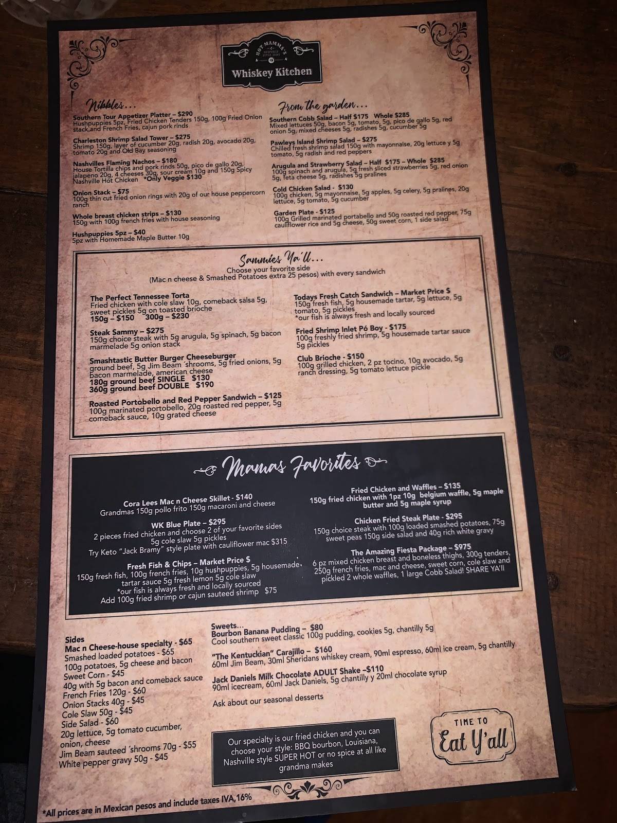 Menu at Whiskey Kitchen PV restaurant, Puerto Vallarta