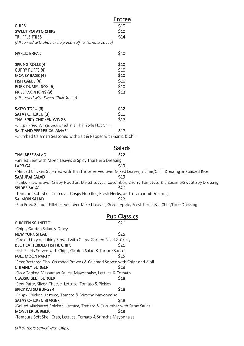 Menu at Hotel Sweeney's pub & bar, Sydney, 236 Clarence St