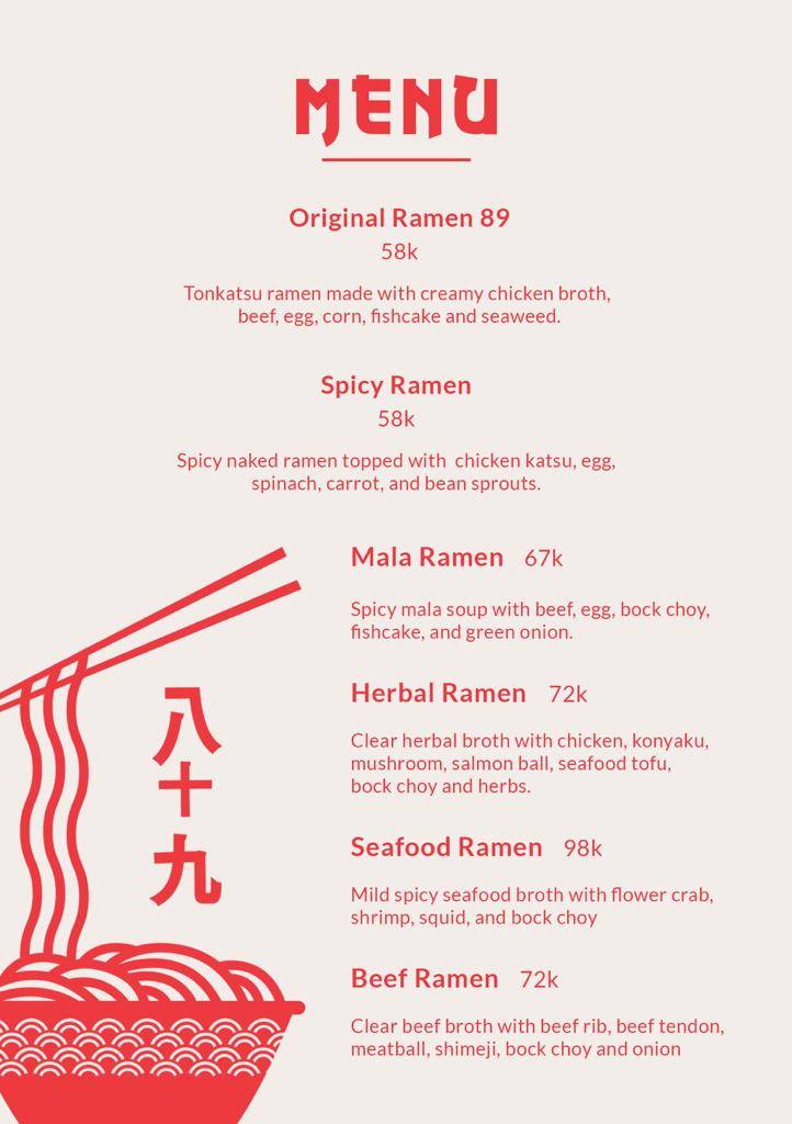 Menu at House 89 Restaurant & Cafe, West Jakarta