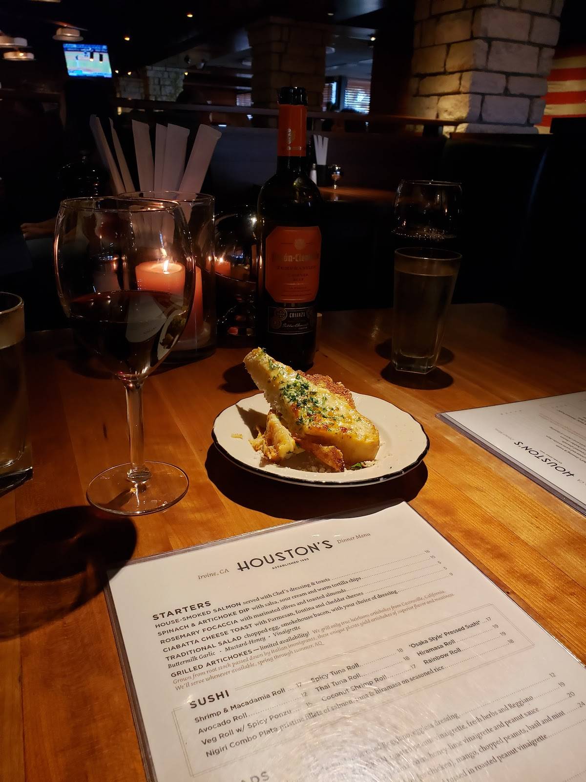 Menu at Houston's steakhouse, Irvine