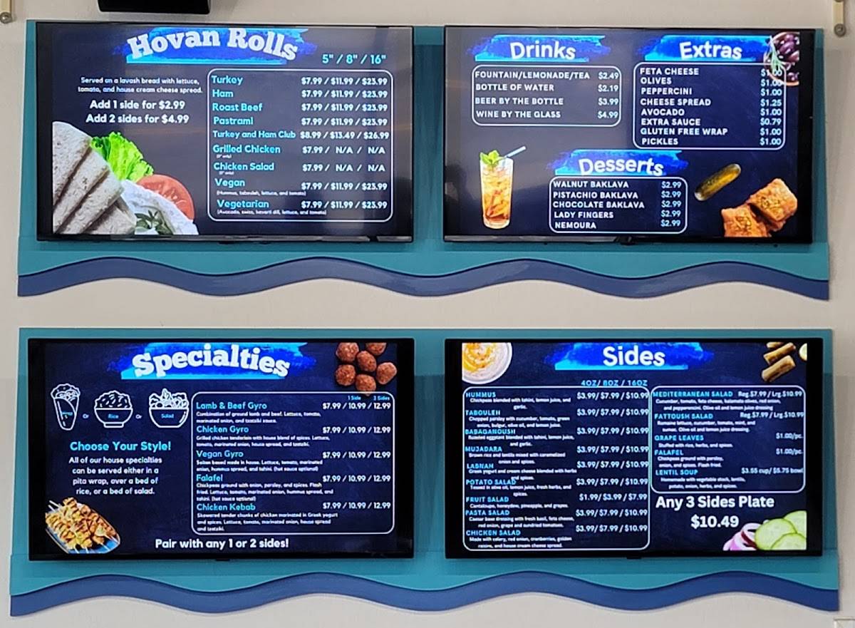Menu at Hovan Gourmet Mediterranean restaurant, Jacksonville