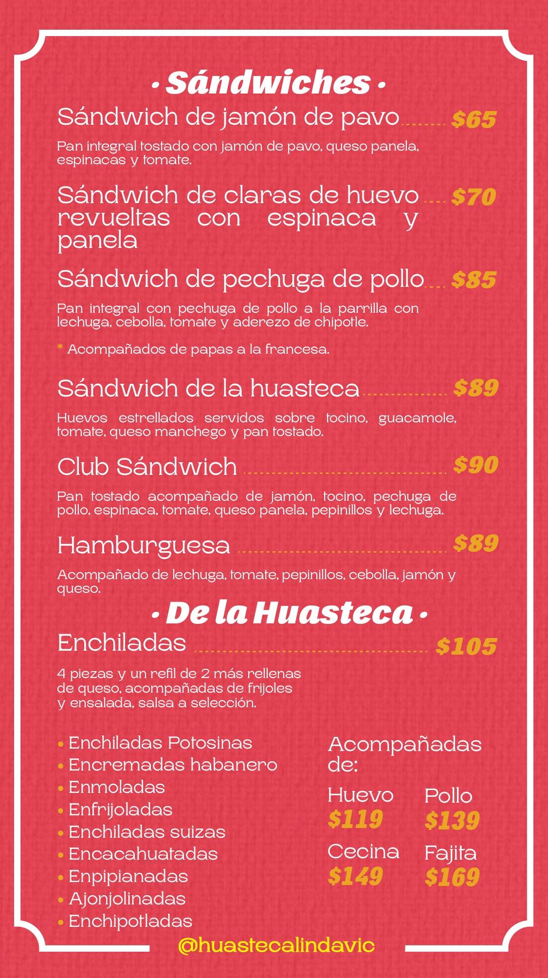 Carta del restaurante Huasteca Linda, Ciudad Victoria, Anaya y Hermanos ...