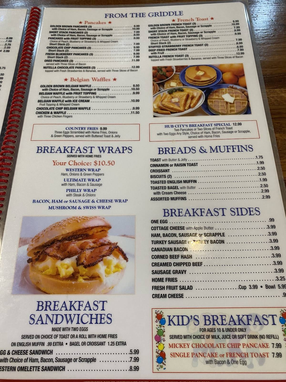 Menu at Hub City Diner restaurant, Hagerstown