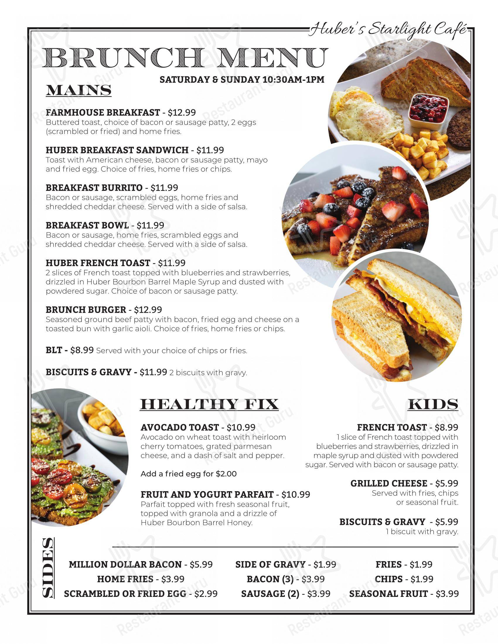 Menu at Huber's Orchard and Winery pub & bar, Borden