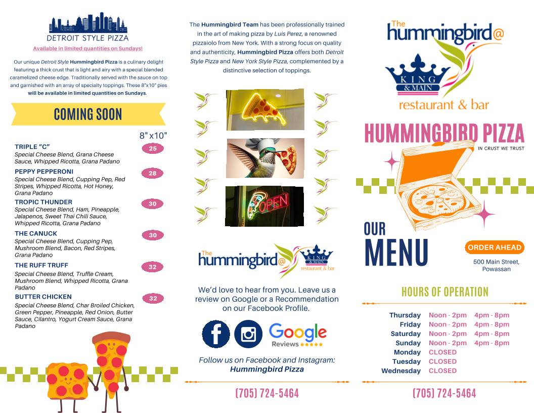 Menu at Hummingbird Pizza pizzeria, Powassan