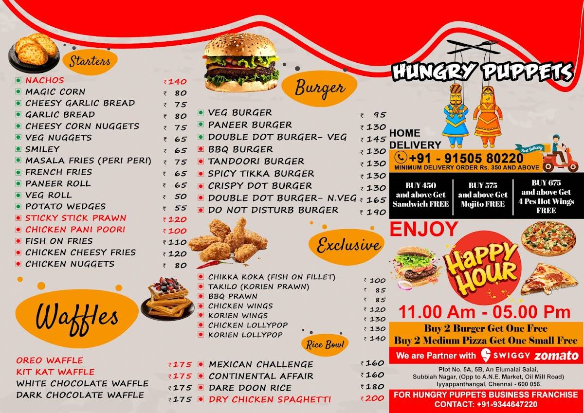 Menu at Hungry Puppets, Chennai