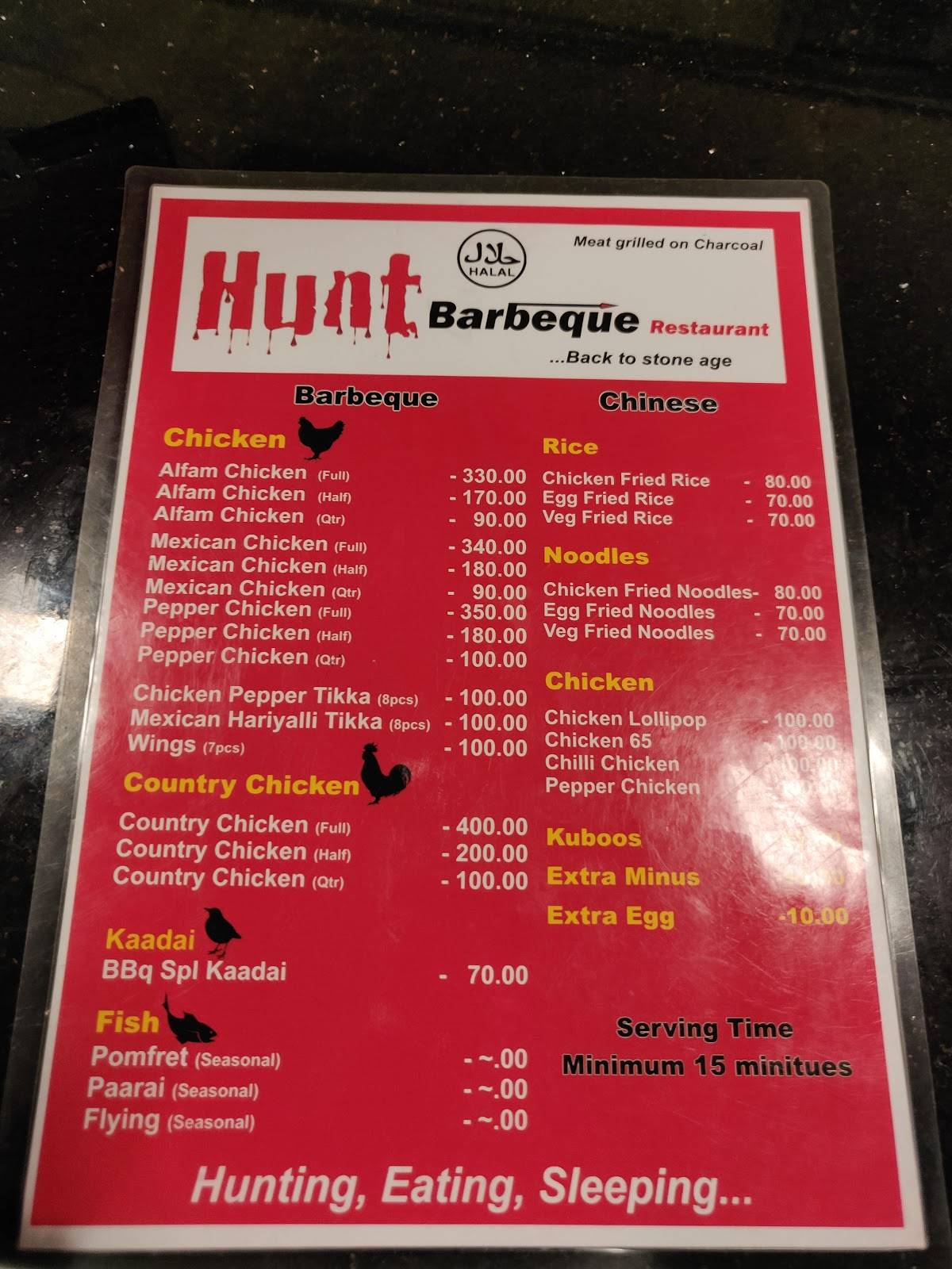 Menu at Hunt Barbeque, Chennai