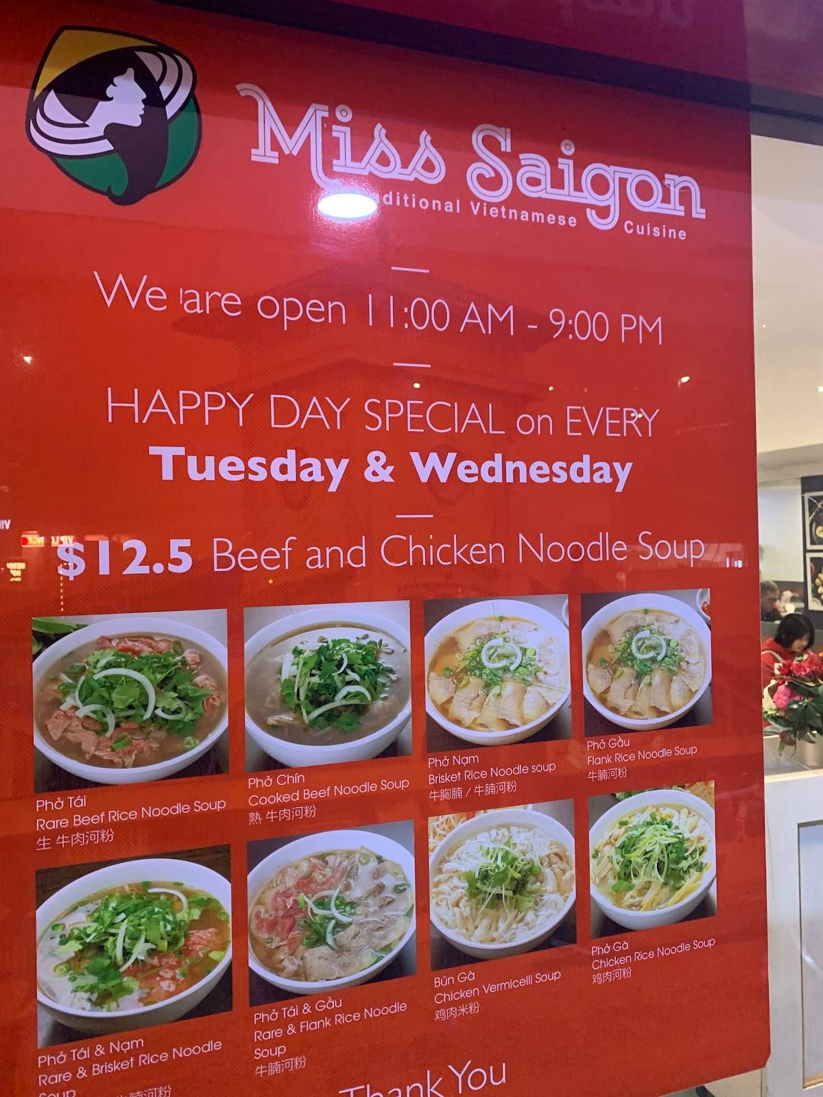 Menu at Miss Saigon Restaurant, Hurstville