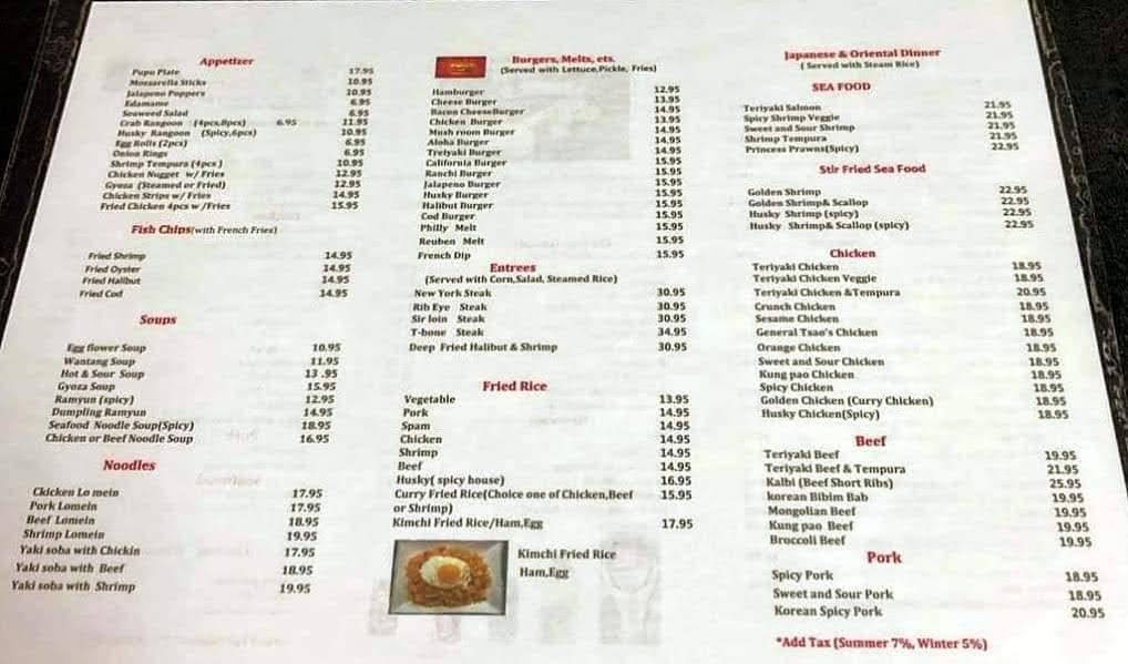 Menu at Husky Restaurant, Nome, 235 Front St