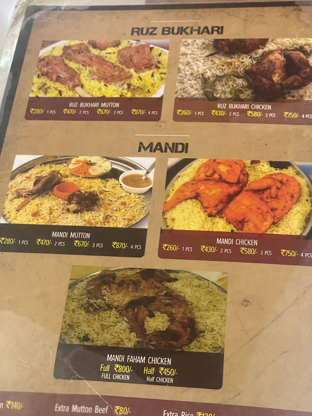 Menu at Afghani Kabab House, Hyderabad