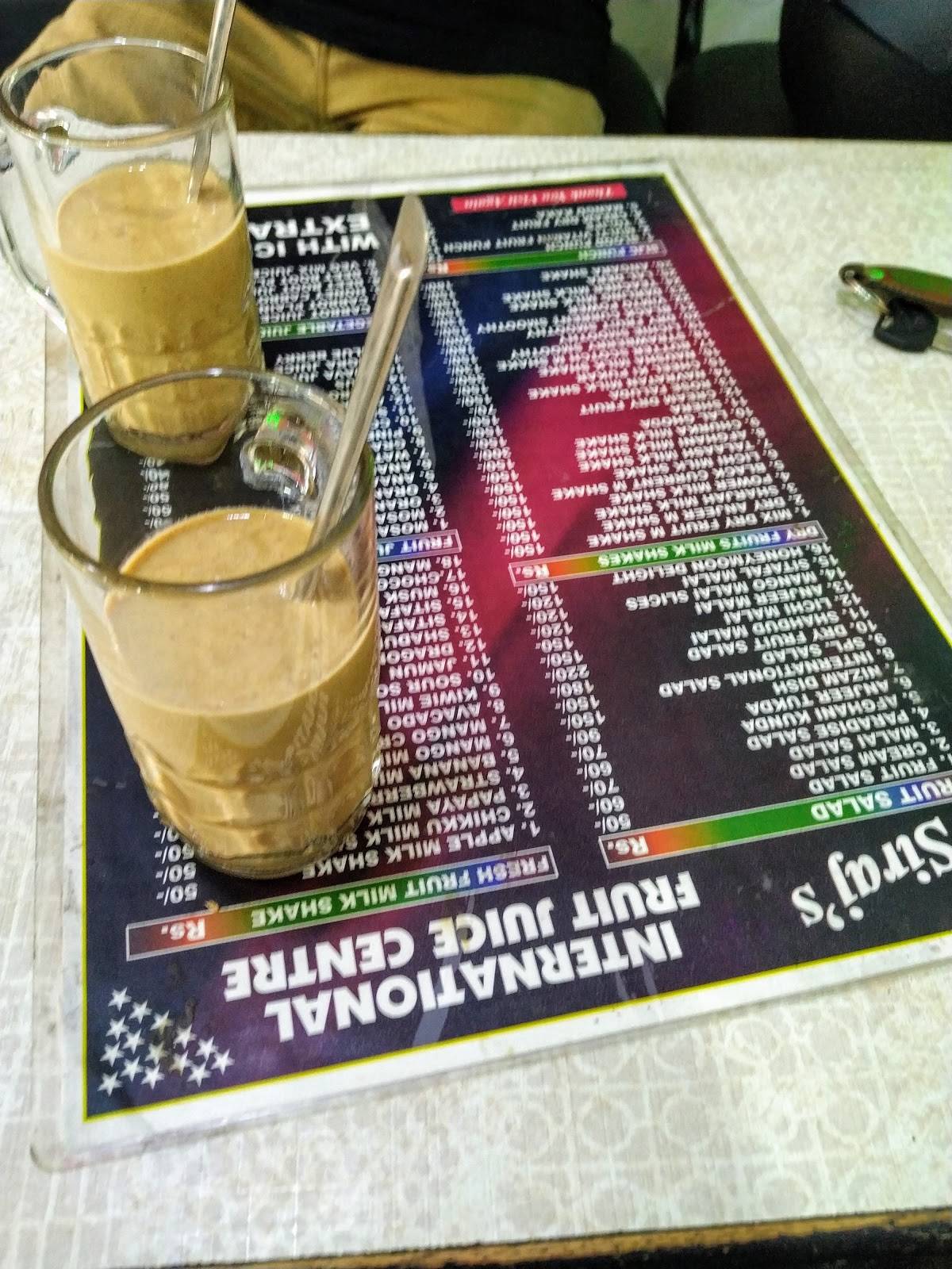 Menu at Siraj's International Juice Center, Hyderabad