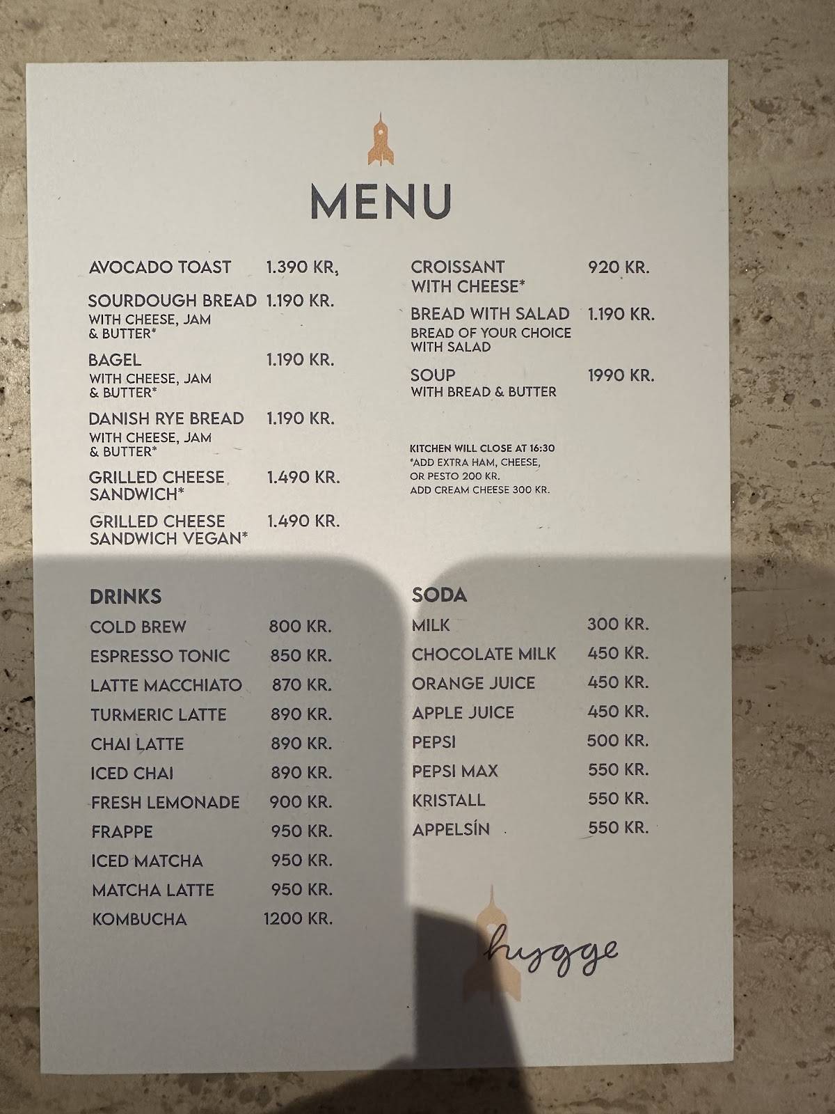 Menu at Hygge Coffee & Micro Bakery, Reykjavík