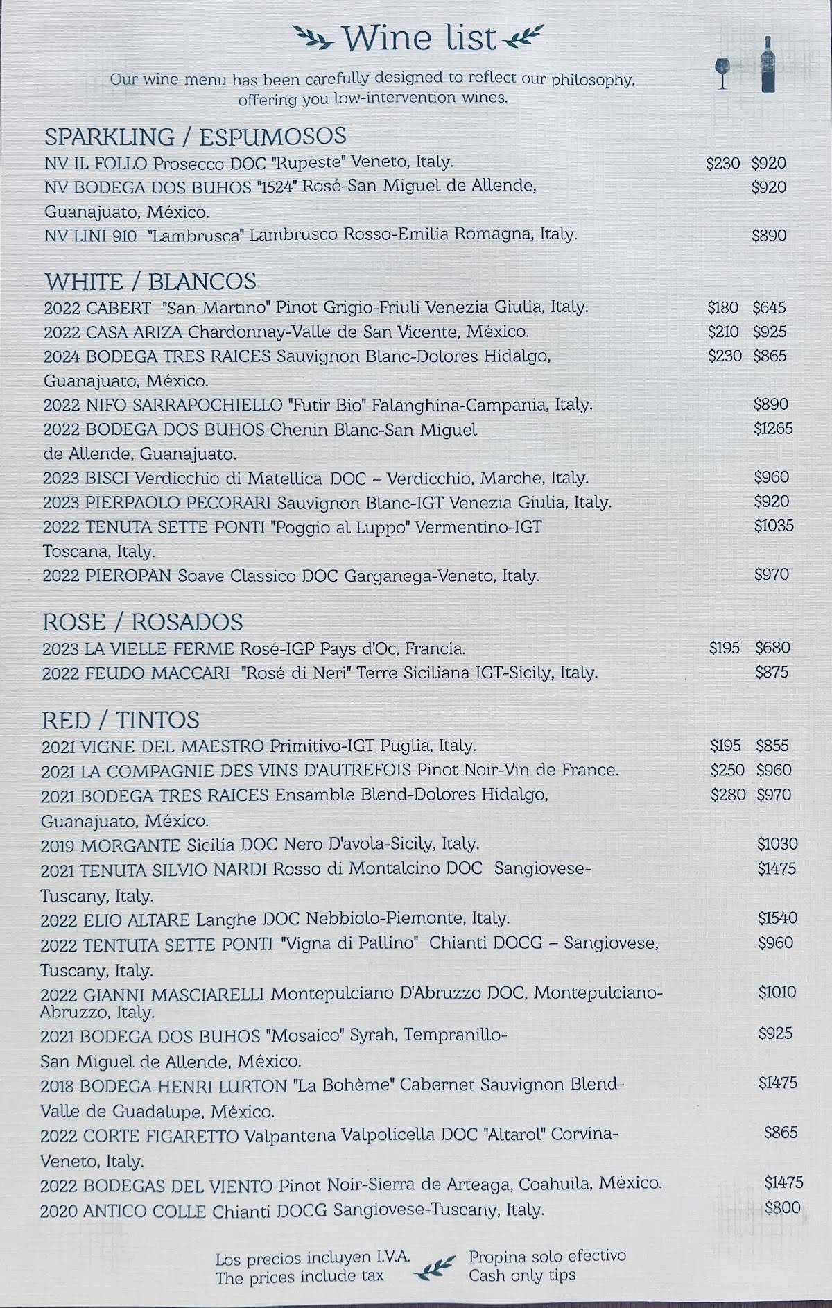 Menu at IL GIARDINO DB restaurant, Todos Santos