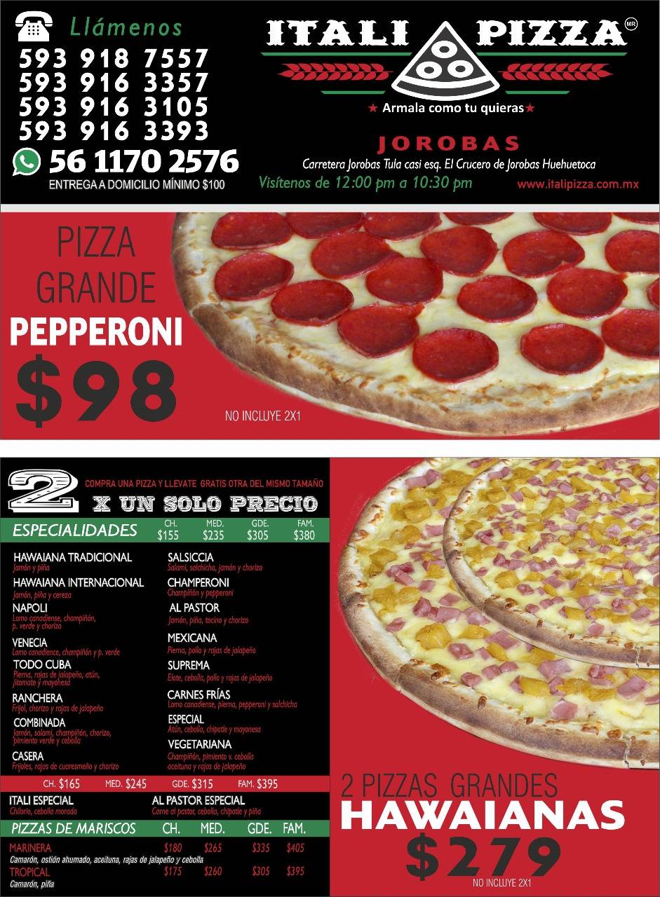 Carta Del Restaurante Itali Pizza Coyotepec