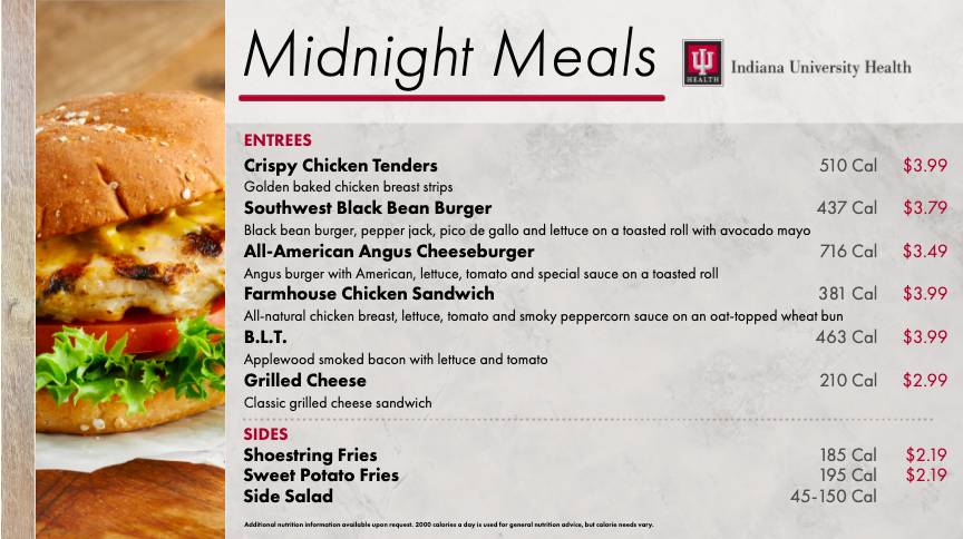Menu at IU Health Bloomington Breakaway Café cafeteria, Bloomington