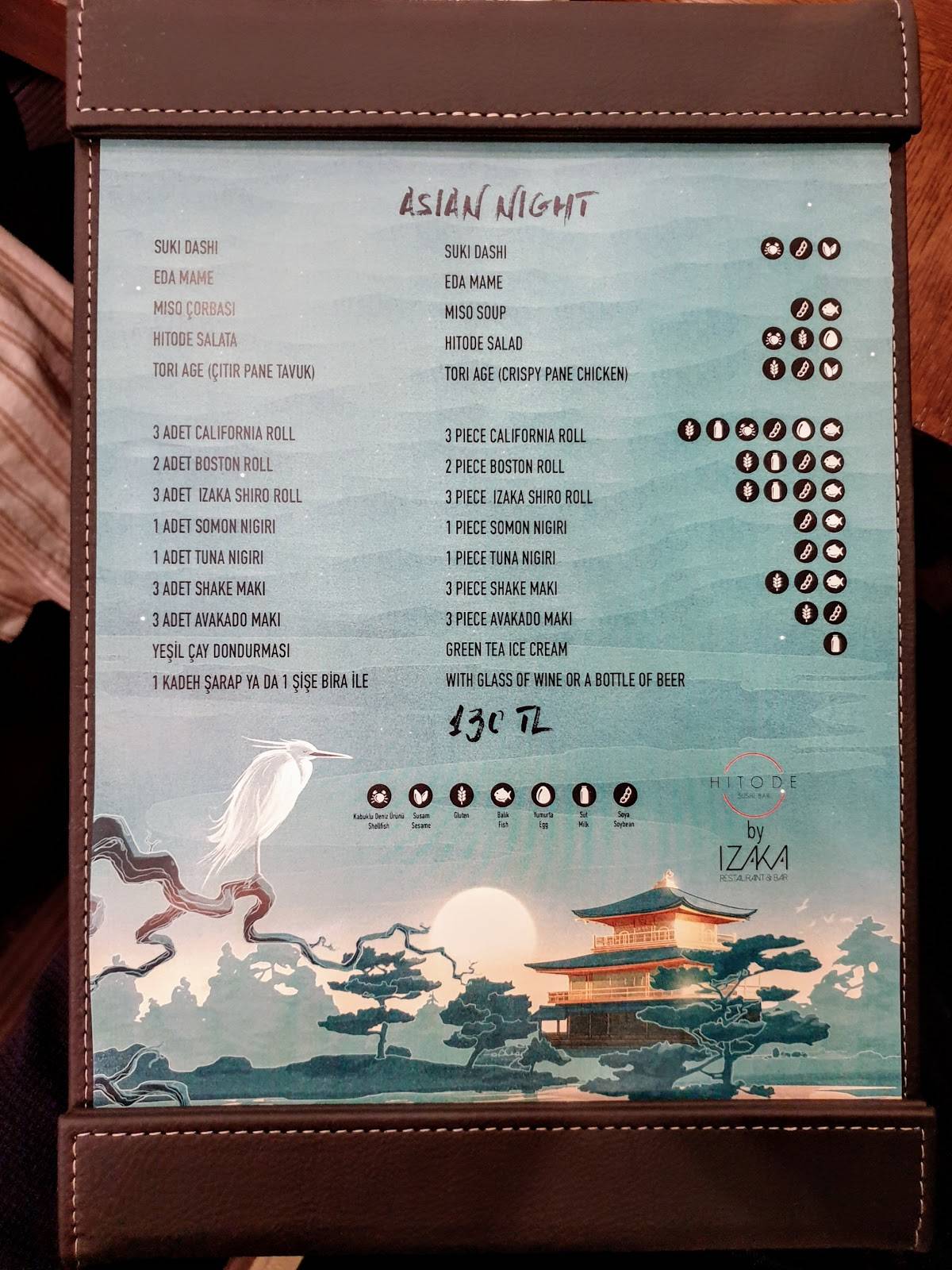Menu at IZAKA TERRACE, Istanbul