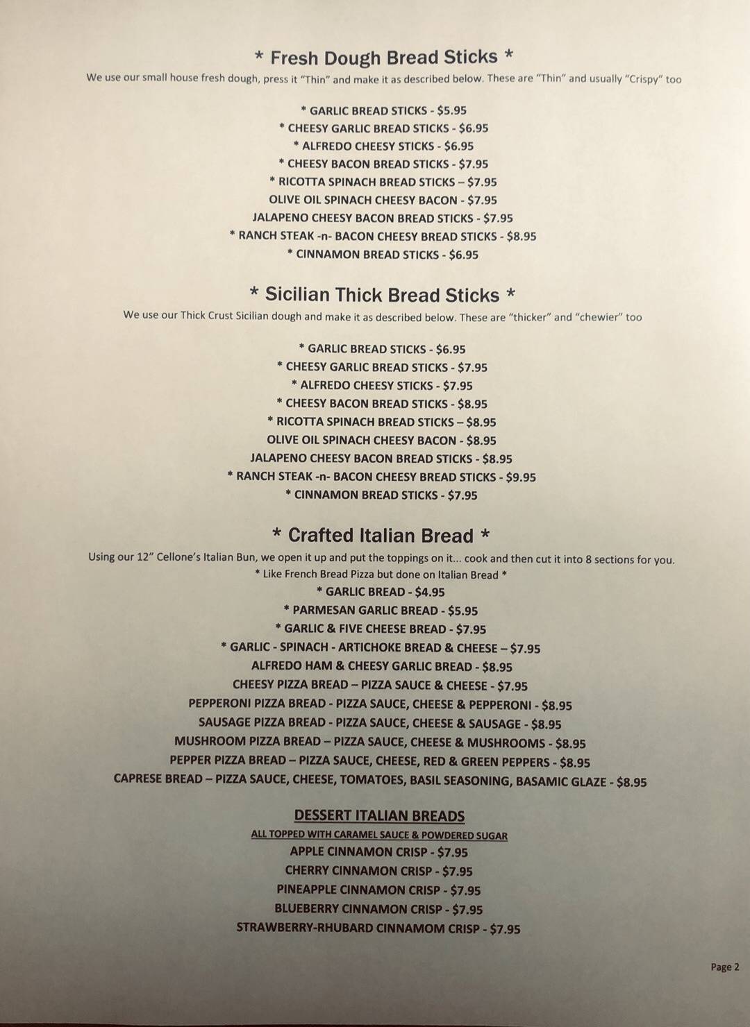 Menu at Ice House Pizzeria & Grille, Conneaut Lake