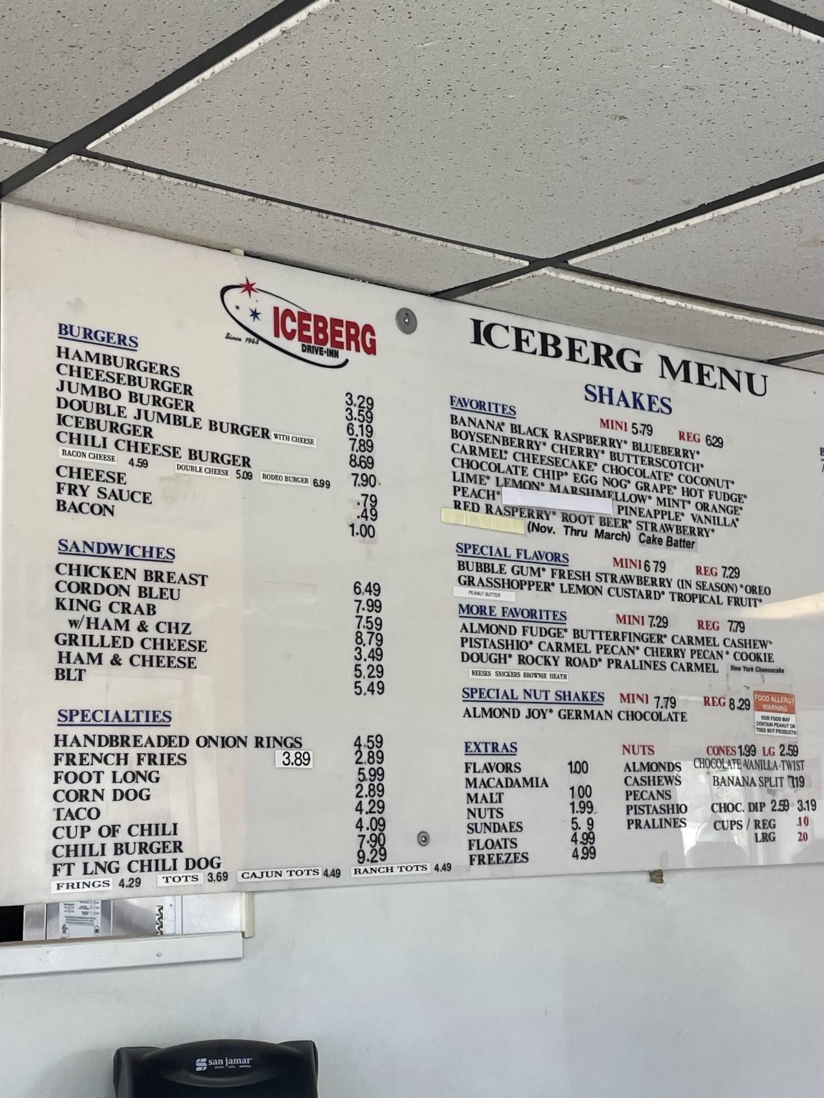 Menu at Iceberg Drive Inn 3900 South restaurant, Millcreek, 900 E