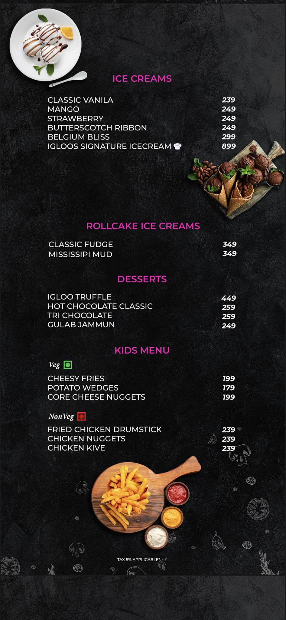Menu at Igloos rooftop restaurant, Chennai
