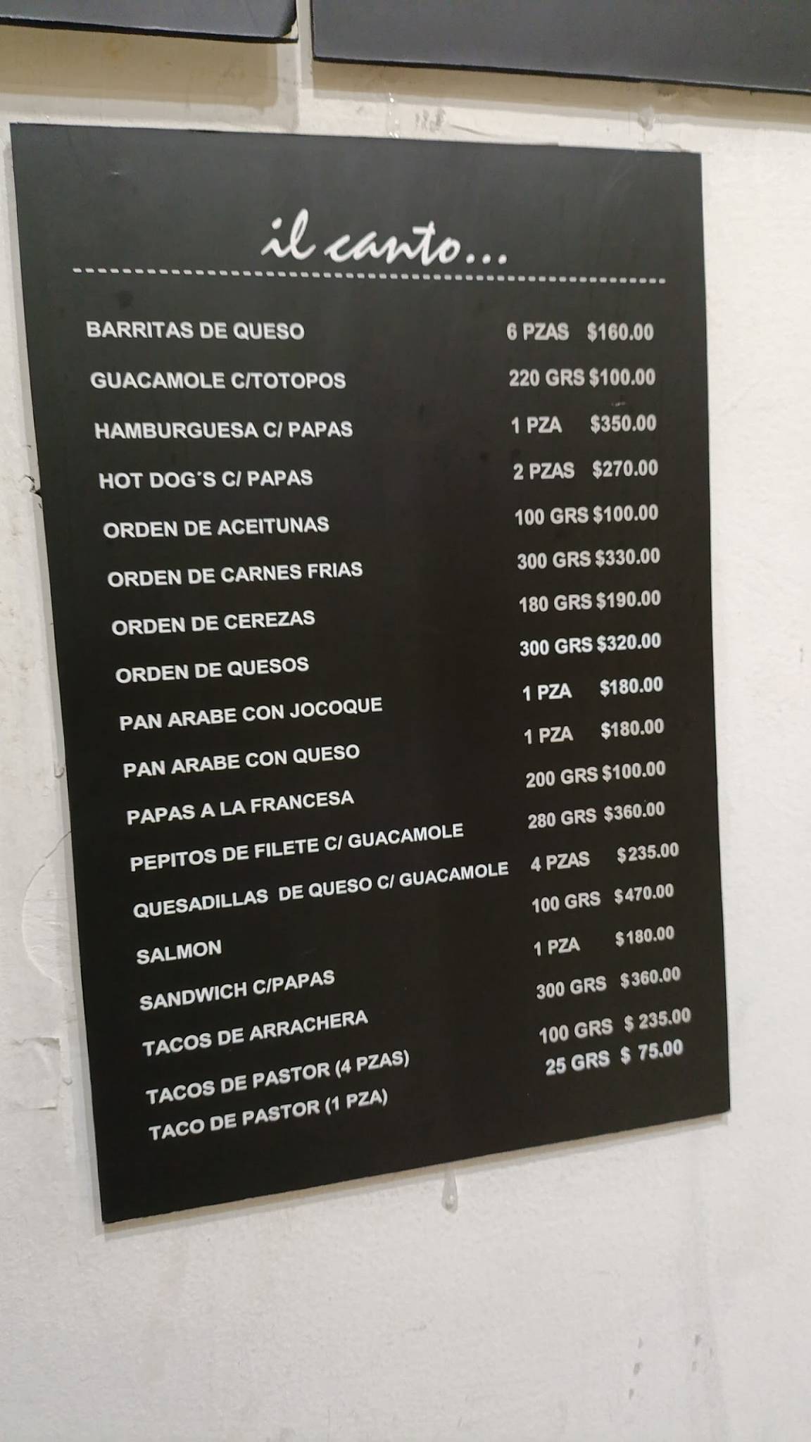 Menu at Il Canto pub & bar, Ciudad López Mateos, Campos Elíseos 247