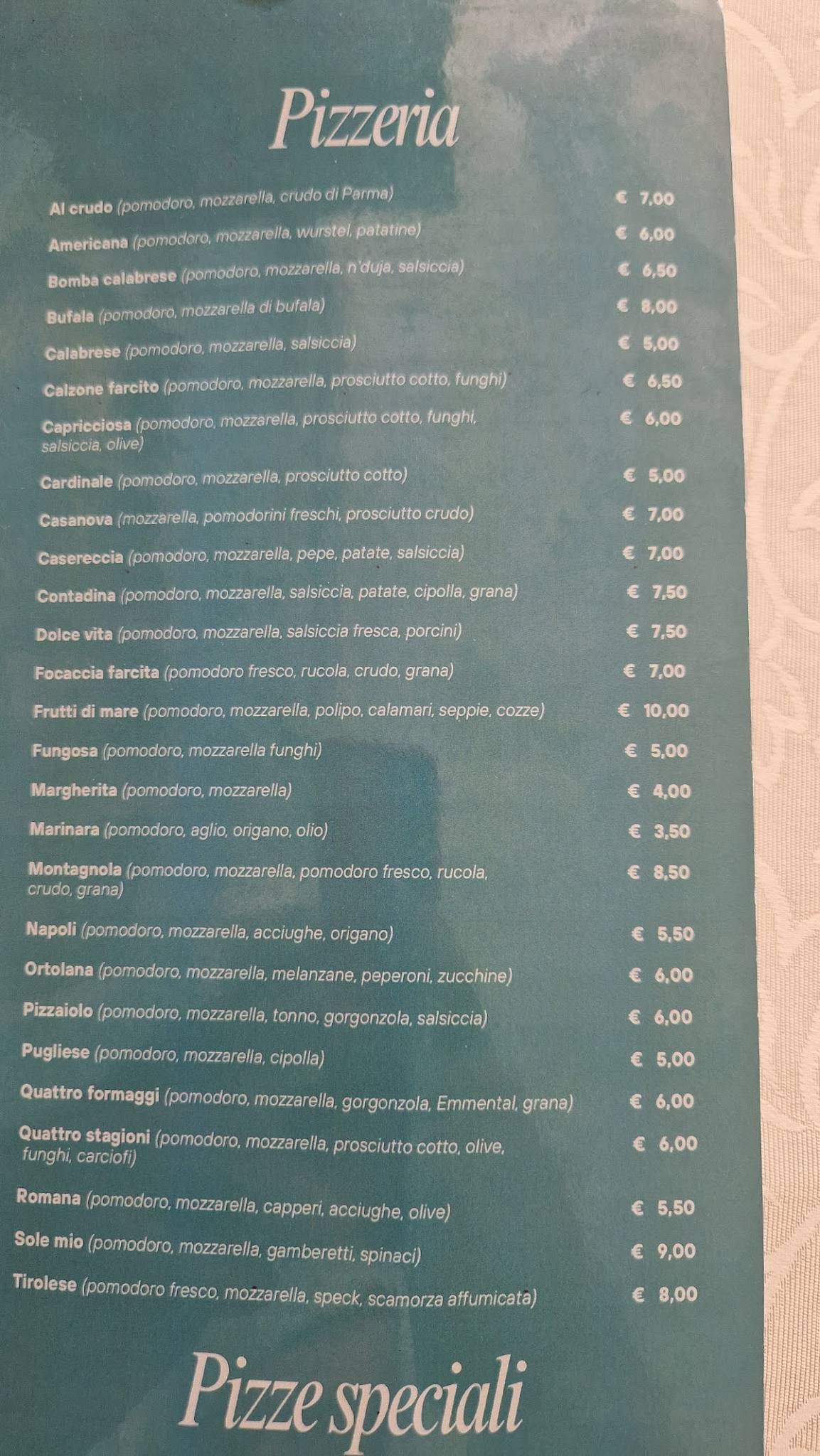 Menu da Il Delfino ristorante, Villapiana Lido, Via dei Girasoli