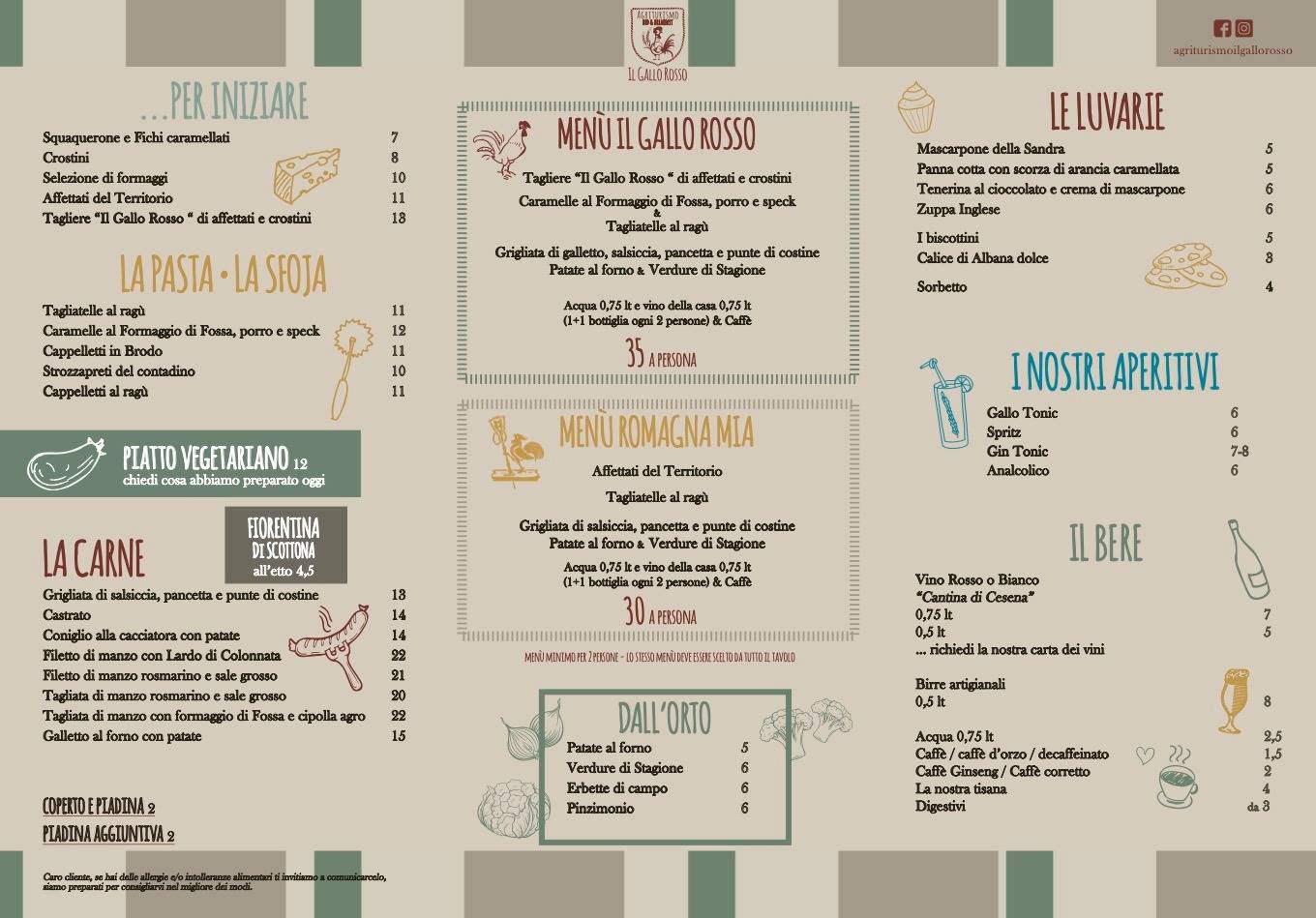 Menu da Il Gallo Rosso ristorante con griglia, Cesenatico