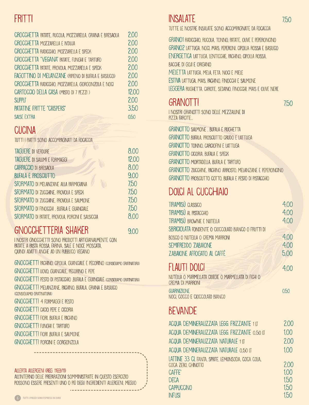 Menu da Pizzeria il Grano, Roma