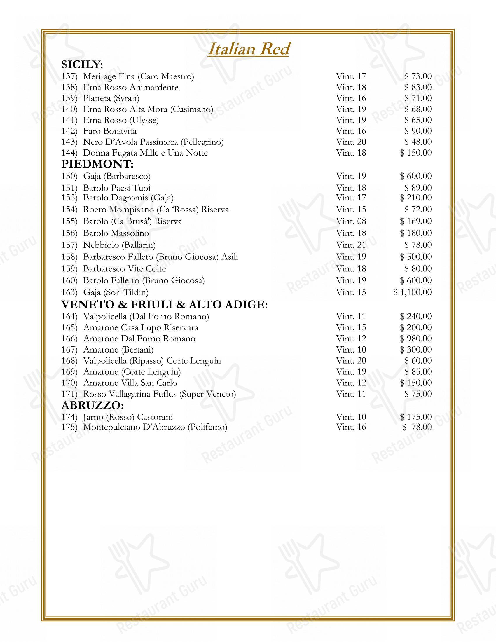 Menu at Il Pastaio restaurant, Beverly Hills