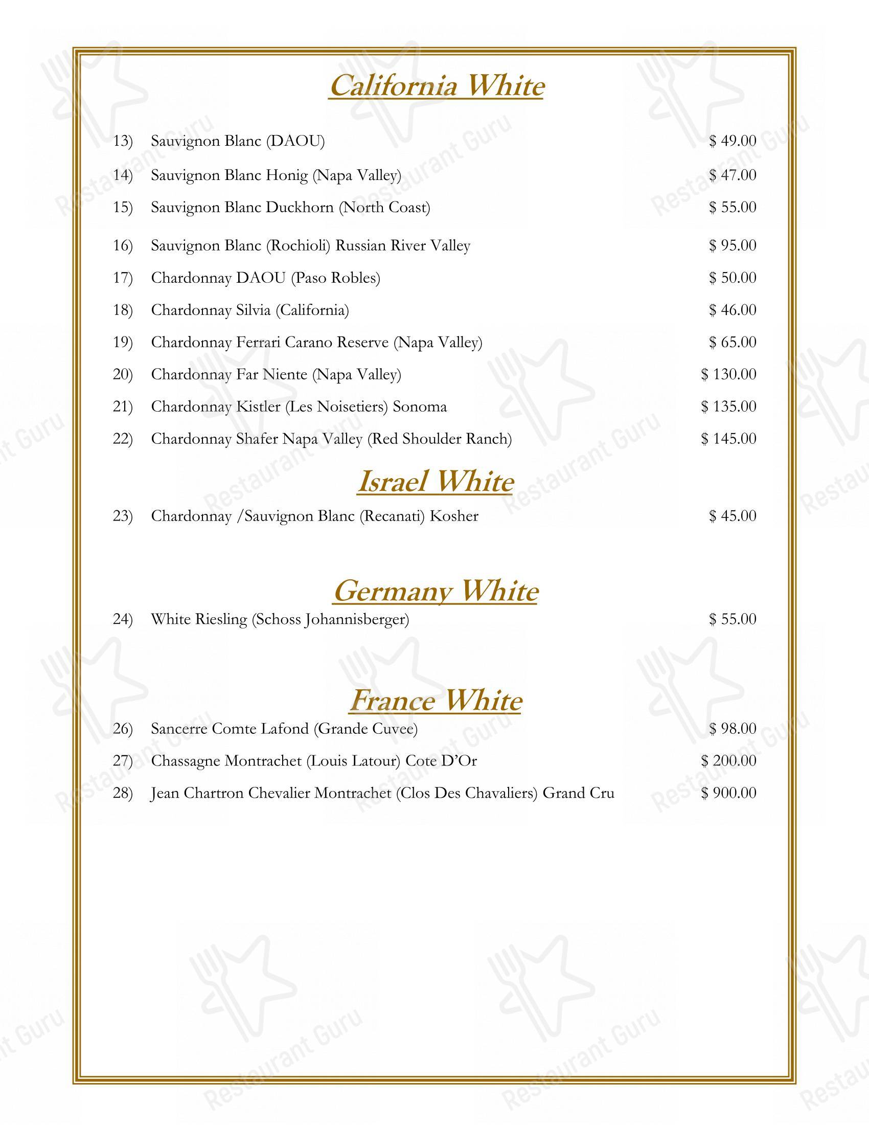 Menu at Il Pastaio restaurant, Beverly Hills