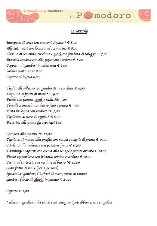 Menu da Il Pomodoro ristorante, Cremona