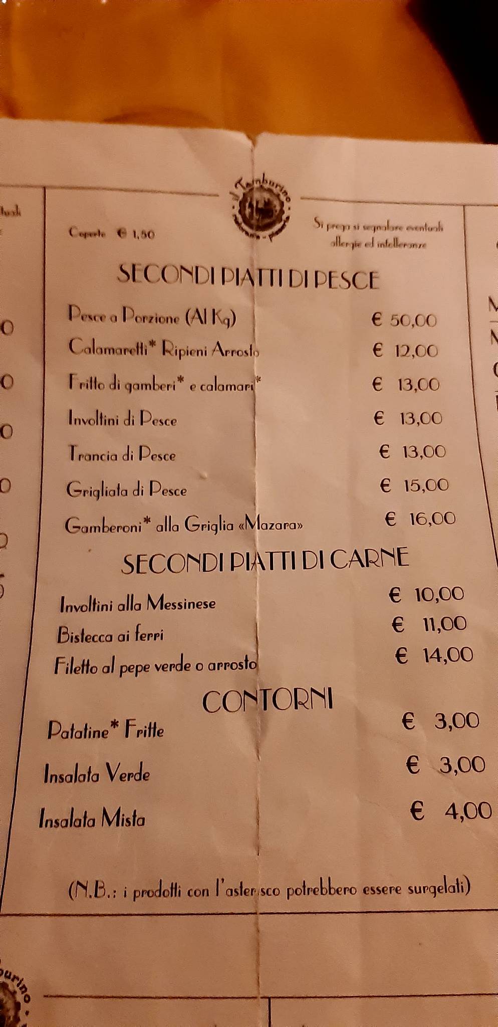 Menu da Il Tamburino ristorante, Messina