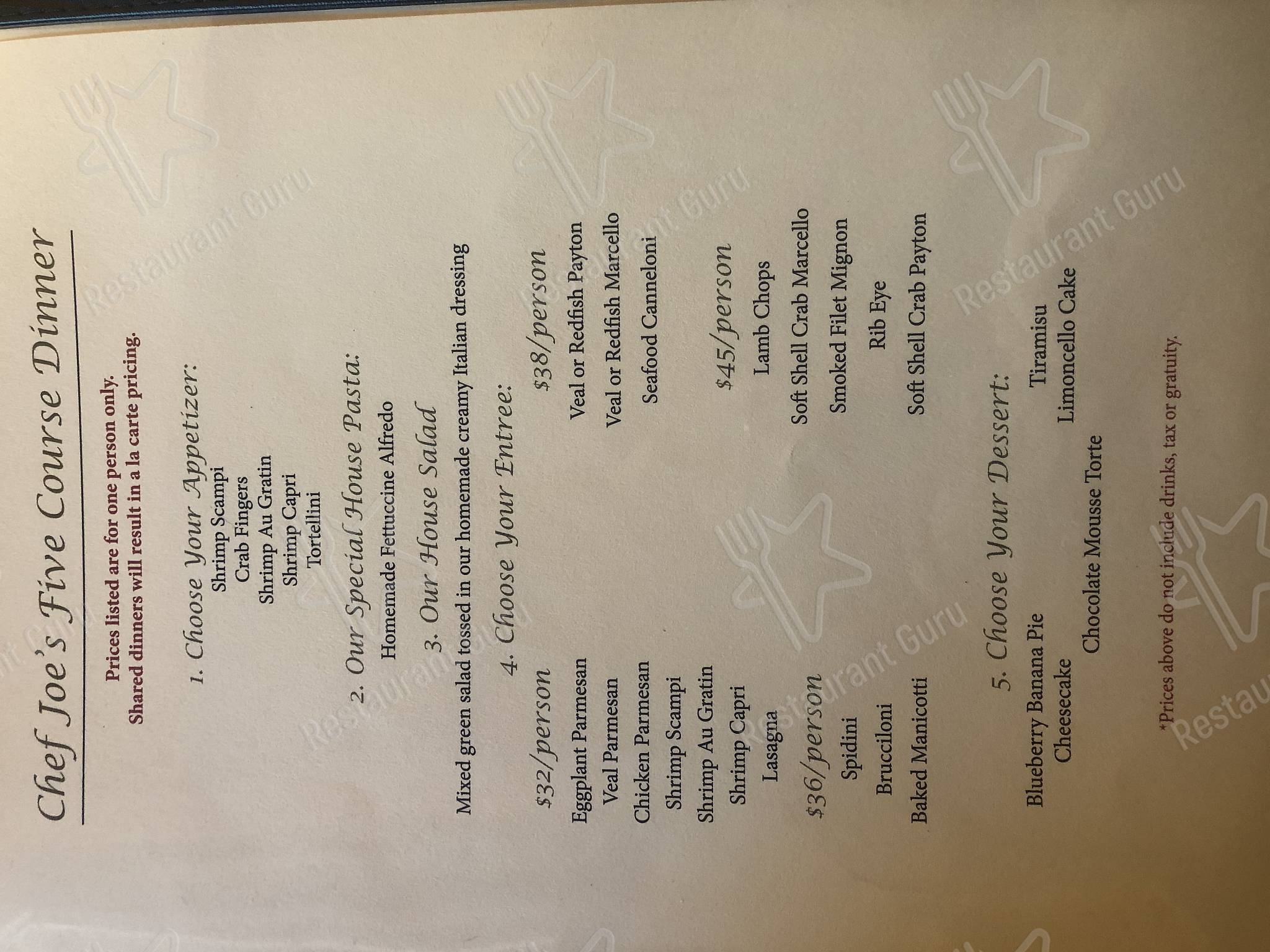 Menu at Impastato Cellars restaurant, Madisonville