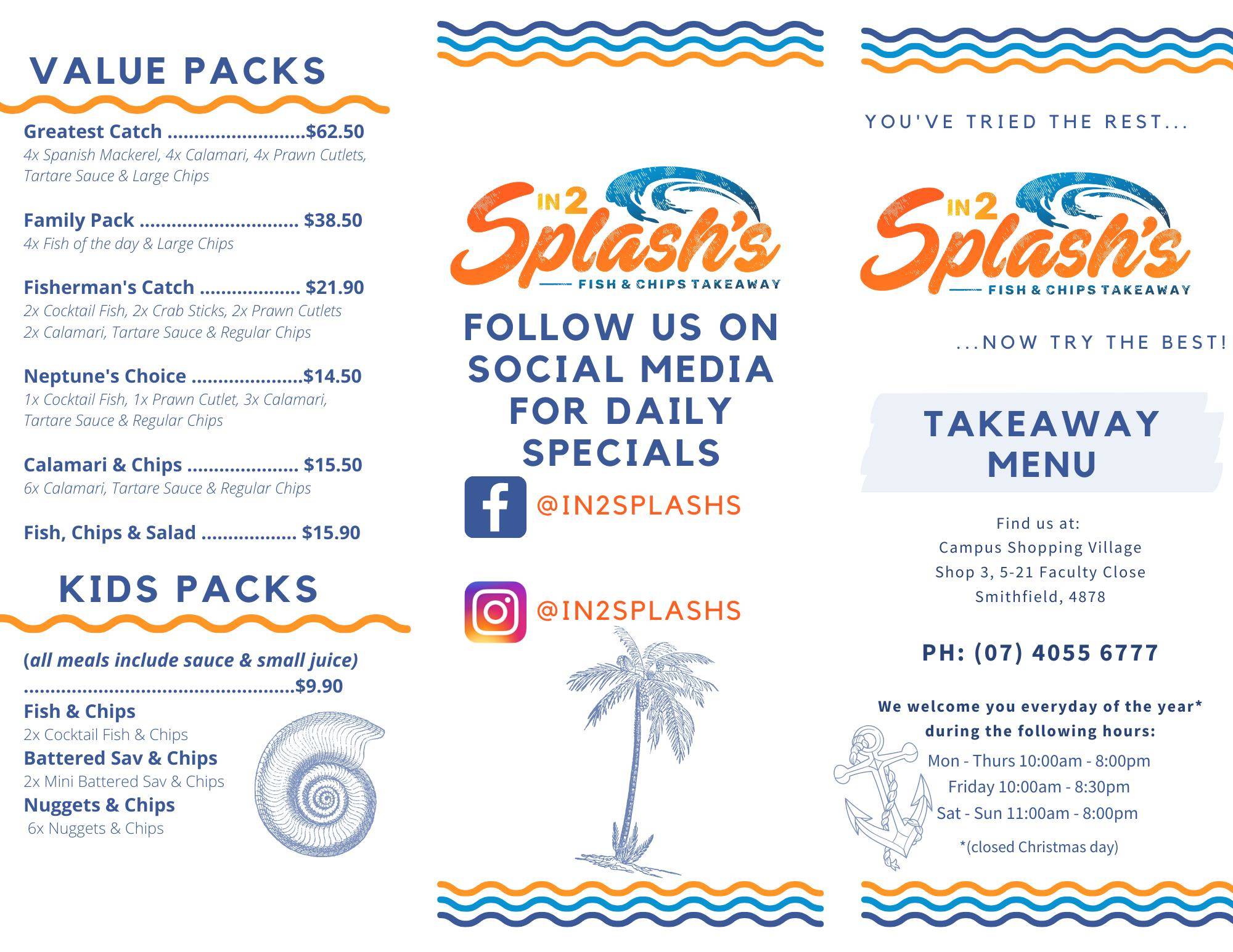 Menu at In 2 Splash's restaurant, Smithfield