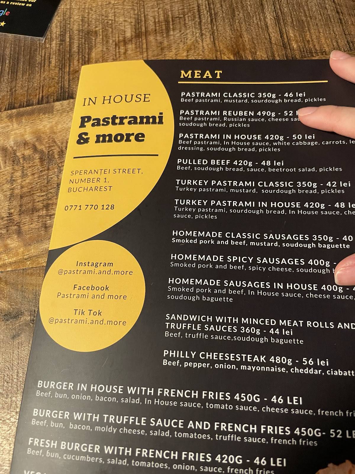 Menu at In House Pastrami & More - Rosetti, Bucharest