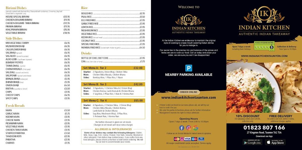 Menu at Indian Kitchen, Taunton